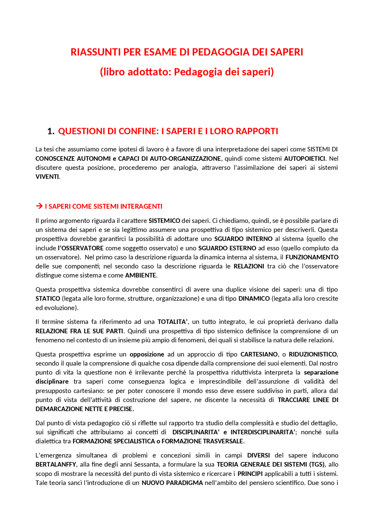 Appunti Pedagogia Dei Saperi Docsity