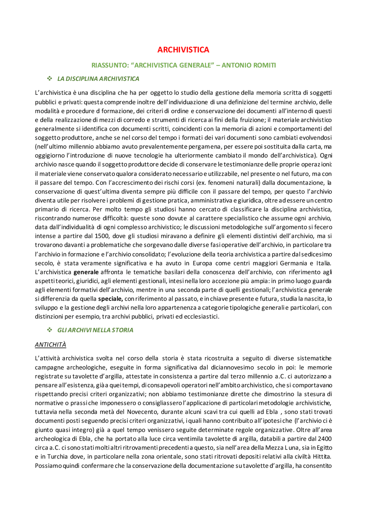 ARCHIVISTICA GENERALE - ANTONIO ROMITI PER CORSO DI ARCHIVISTICA ...