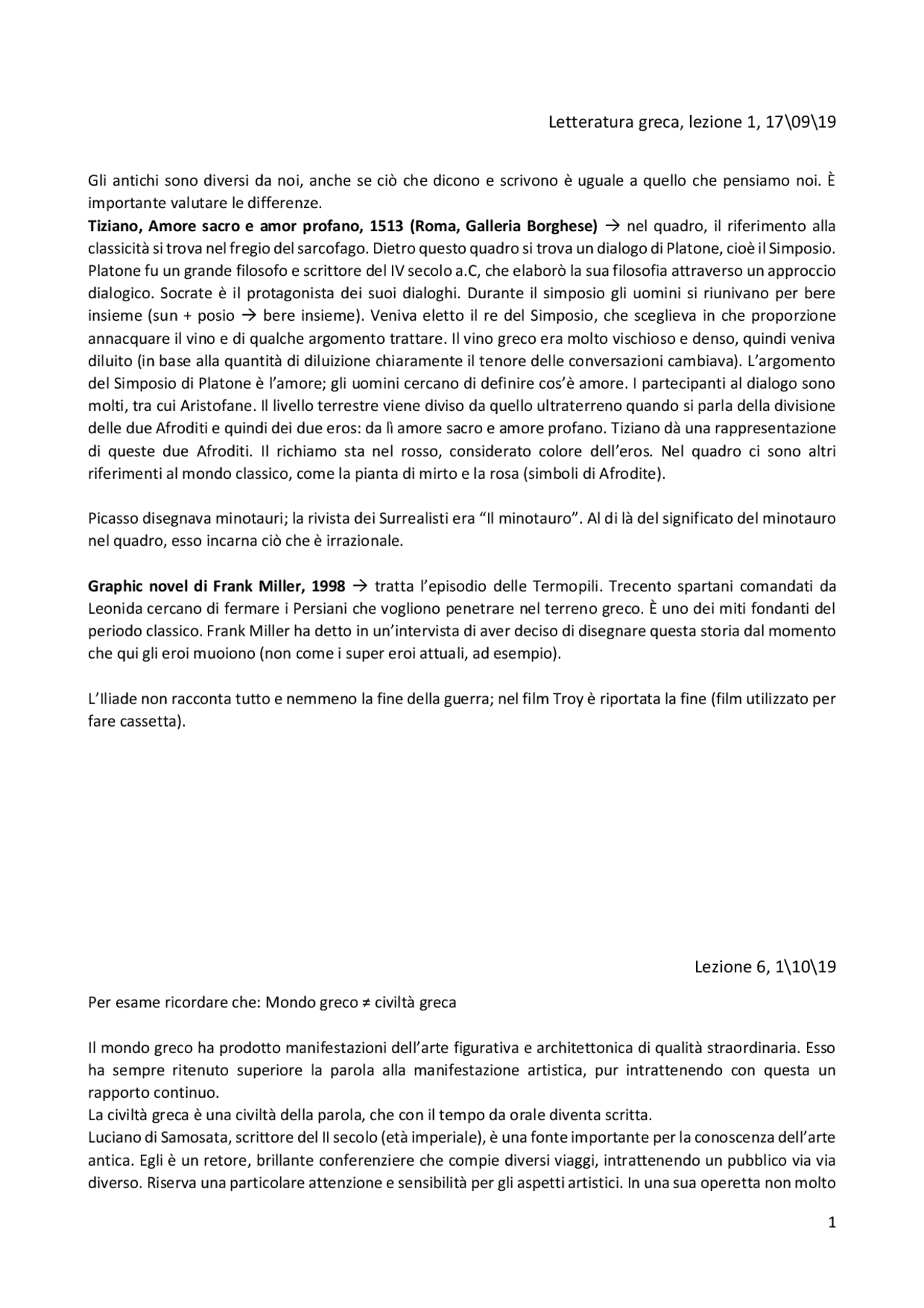 Appunti Letteratura Greca Prof Castelli Modulo A Docsity