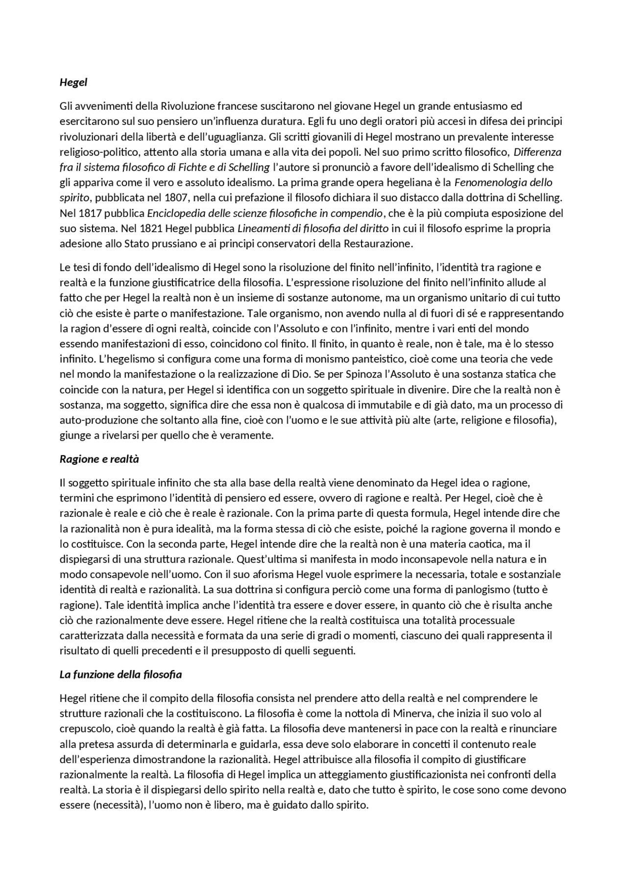 La Filosofia Di Hegel Docsity