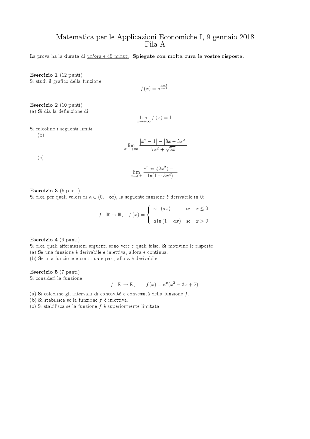 Esame 2018 Matematica 1 Docsity