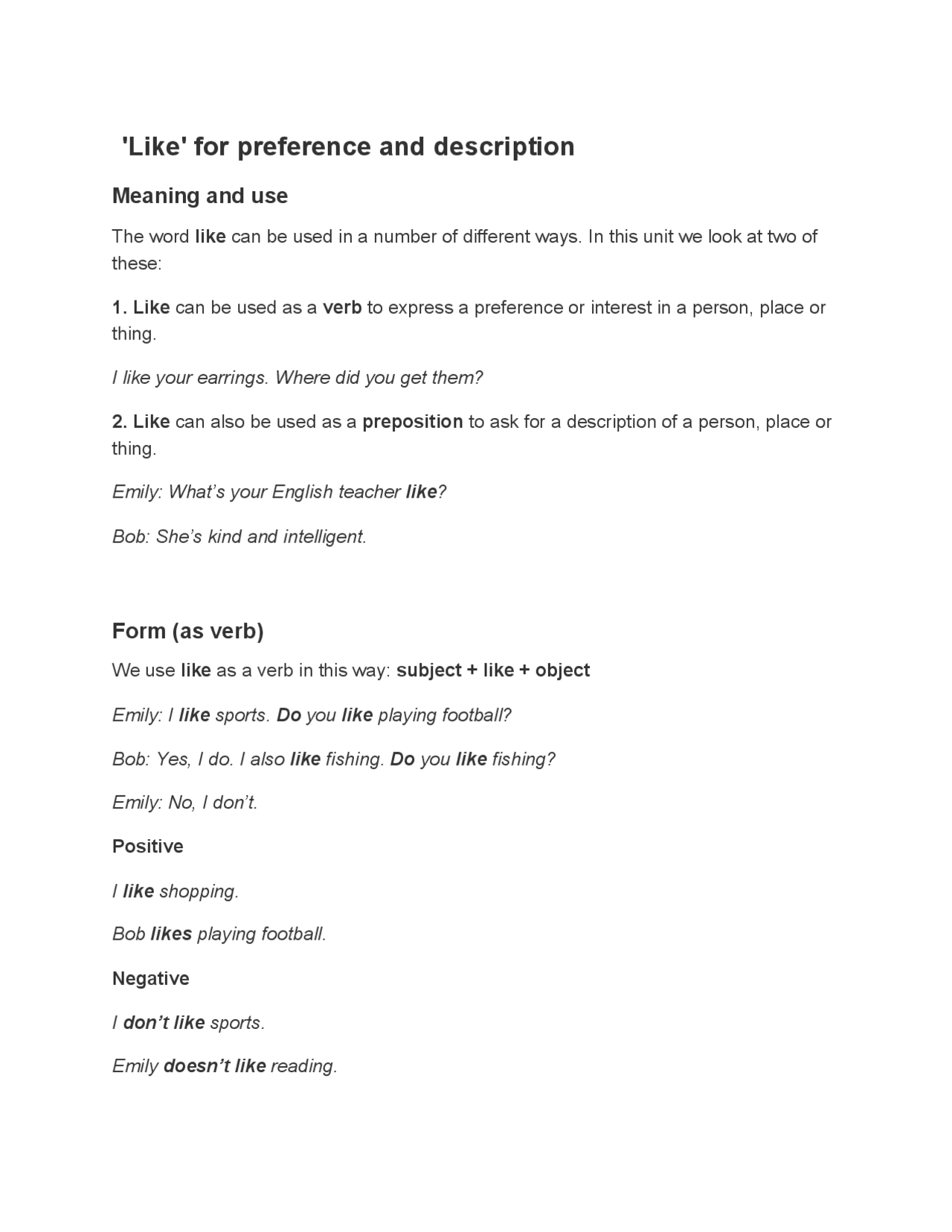 Understanding the Use of 'Like' as a Verb and Preposition | Apuntes de ...