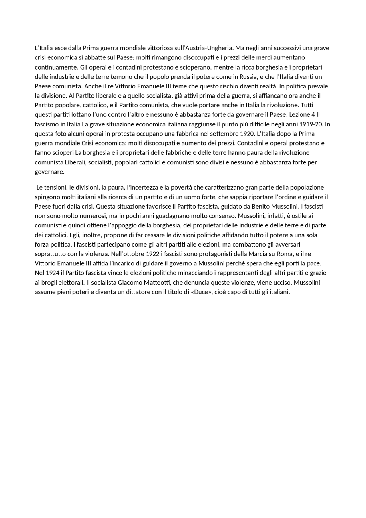 Il Fascismo Sintesi 1 Docsity