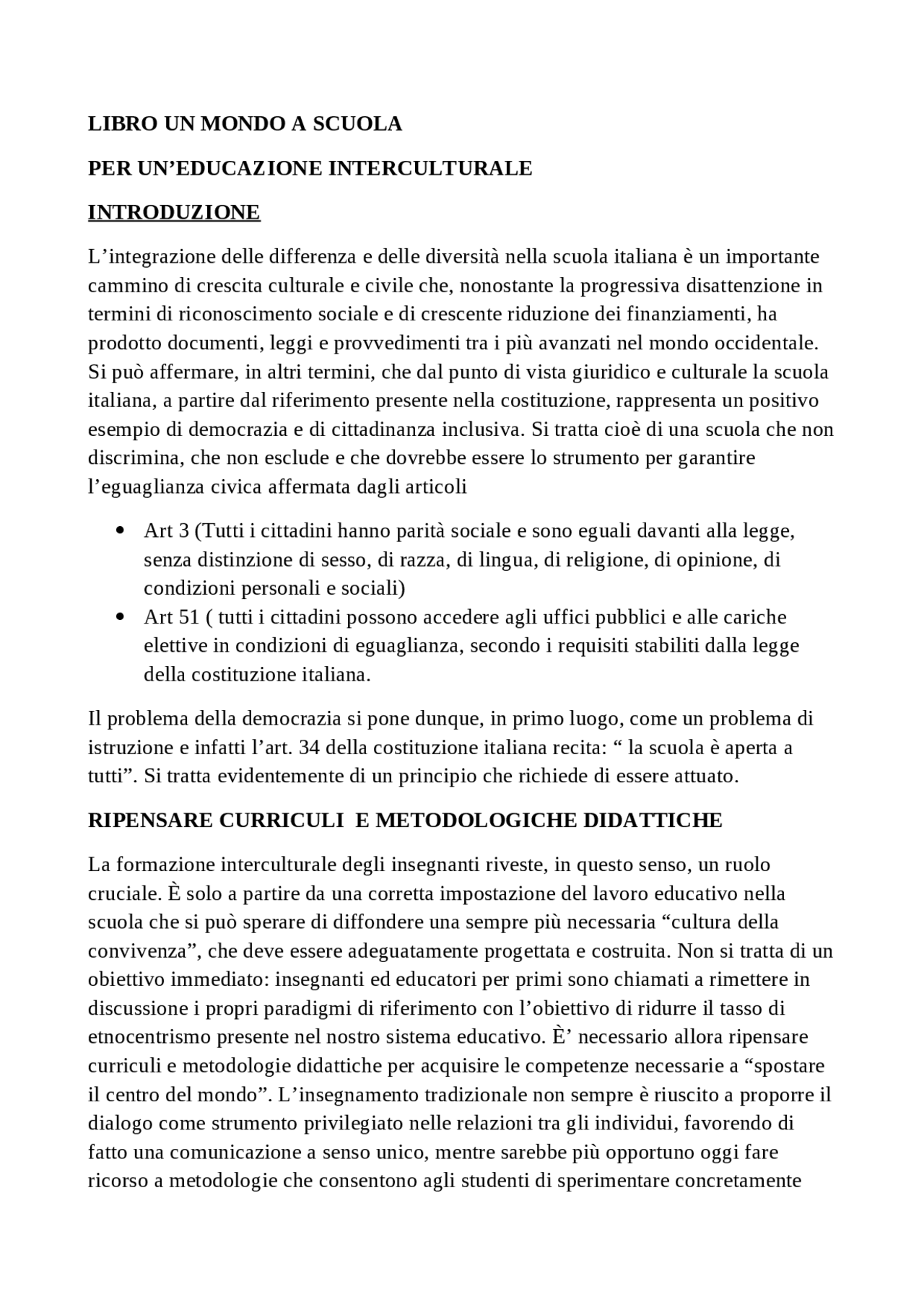 Un Mondo A Scuola Docsity