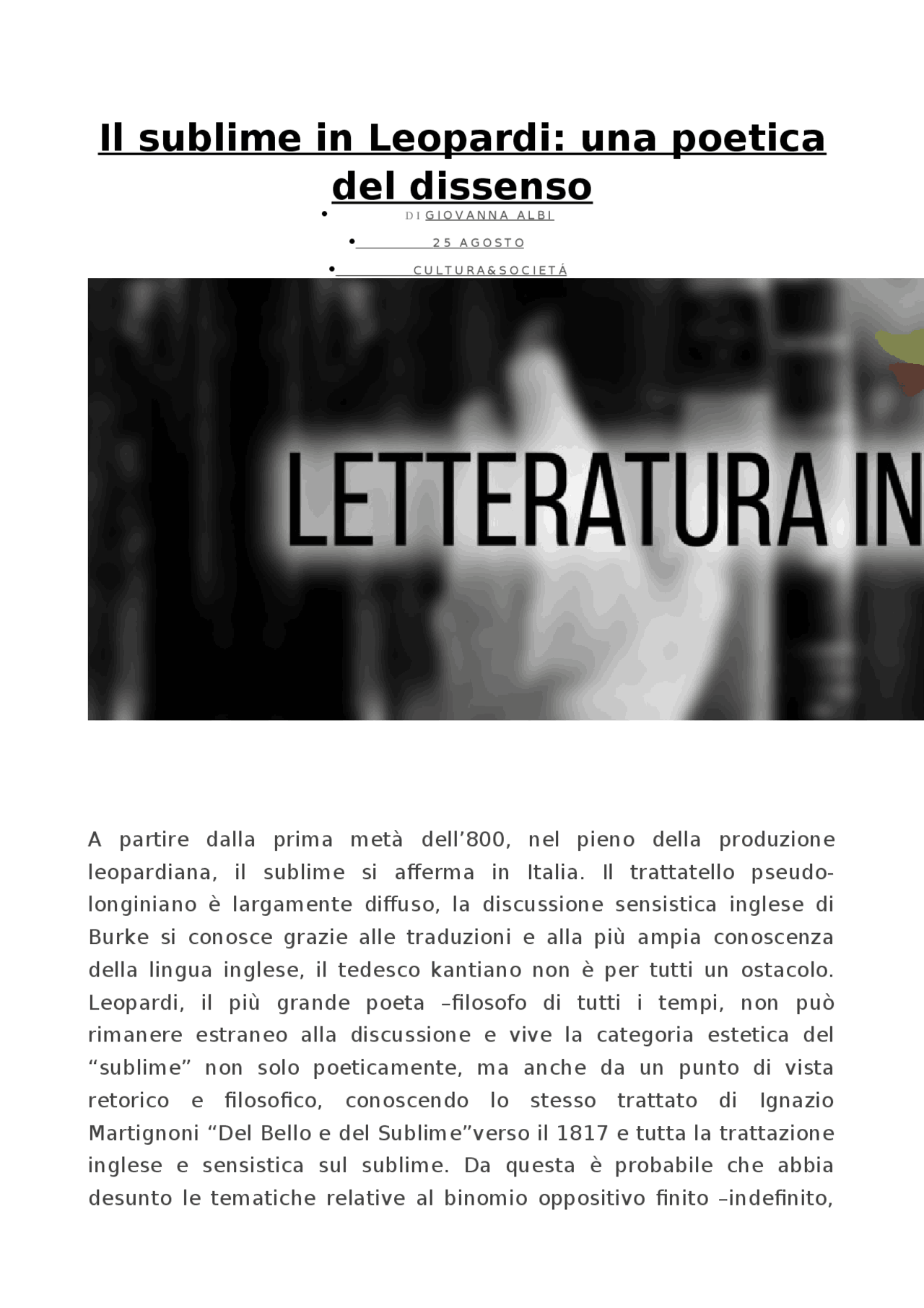 Il Sublime In Leopardi - Docsity