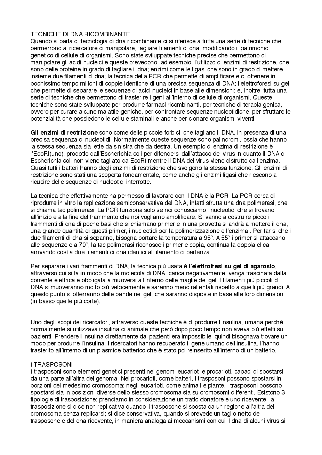 Trasposoni Plasmidi Enzimi Di Restrizione Docsity