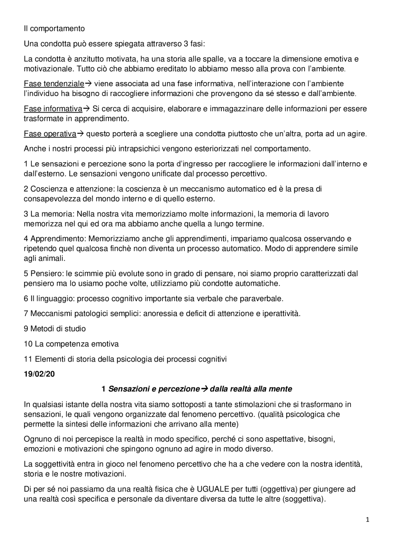 Psicologia Dei Processi Cognitivi Docsity