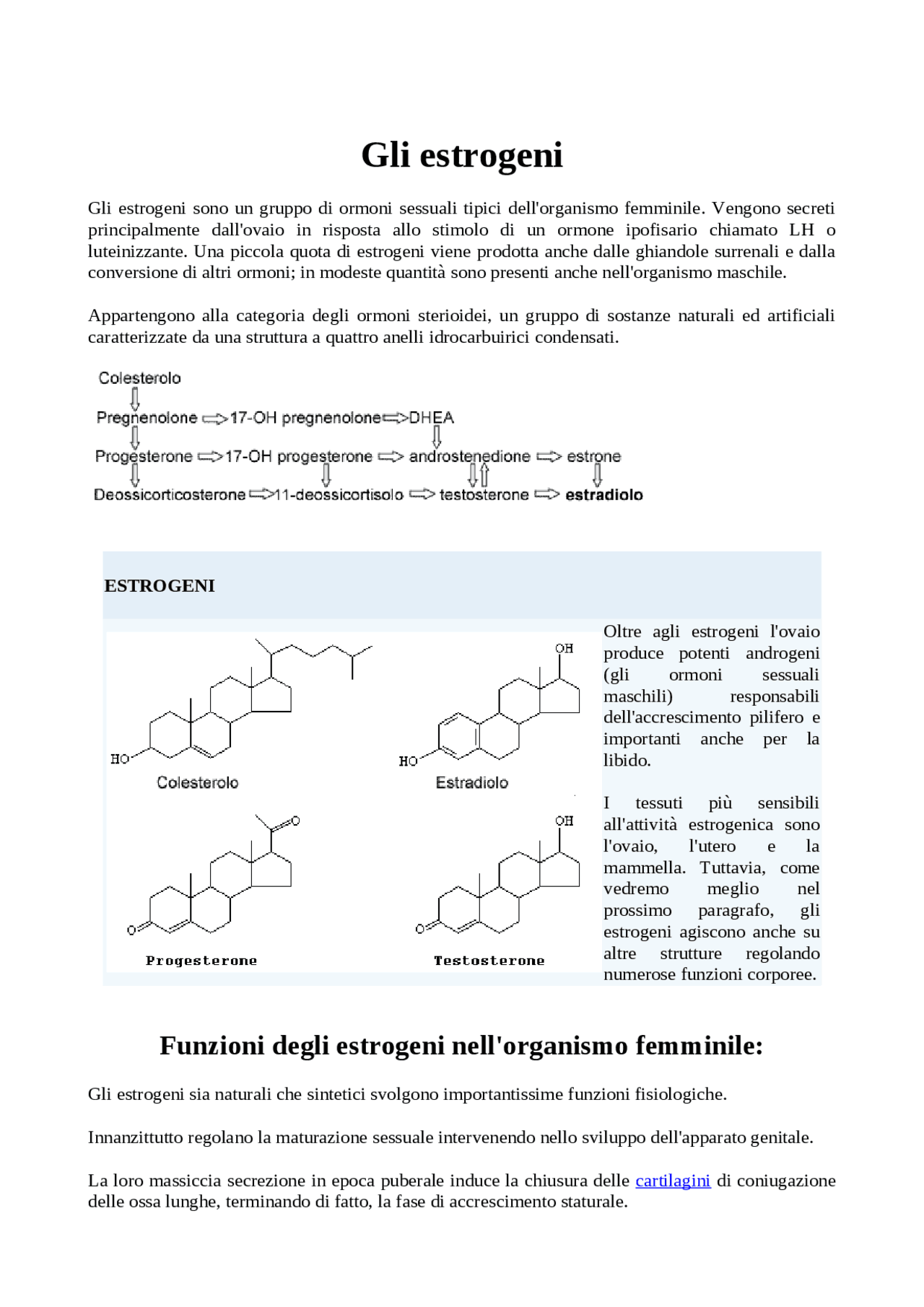 Gli Estrogeni per Area Medica - Docsity