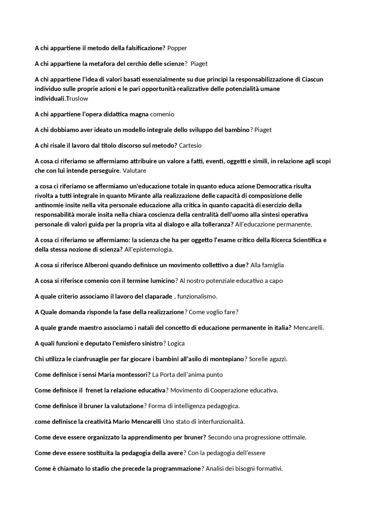 Domande Aperte Pedagogia E Campus Docsity