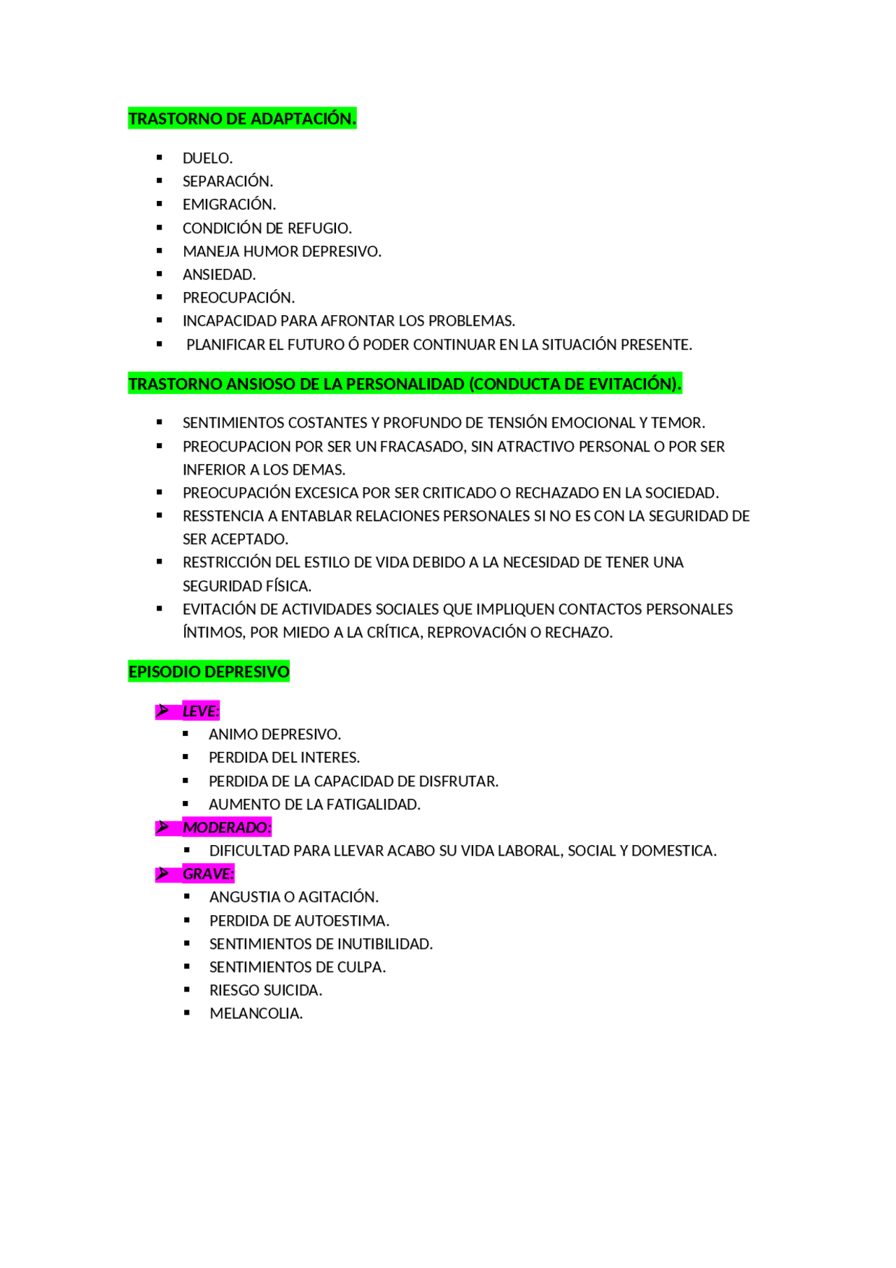 Trastornos Psicológicos Docsity