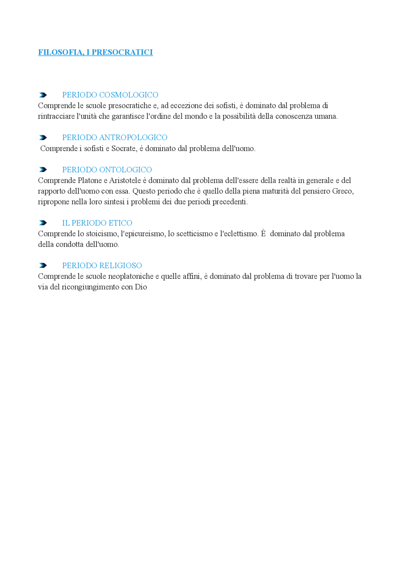 I Presocratici Riassunto Di Filosofia Docsity