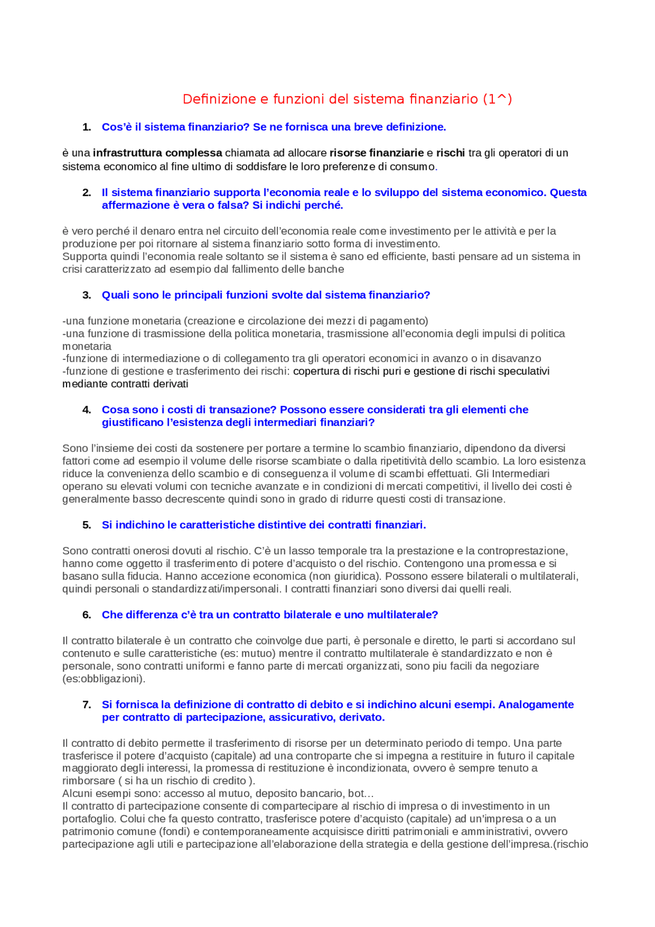 Risposte domande slide EIF Insubria | Esercizi di Economia degli Intermediari Finanziari - Docsity