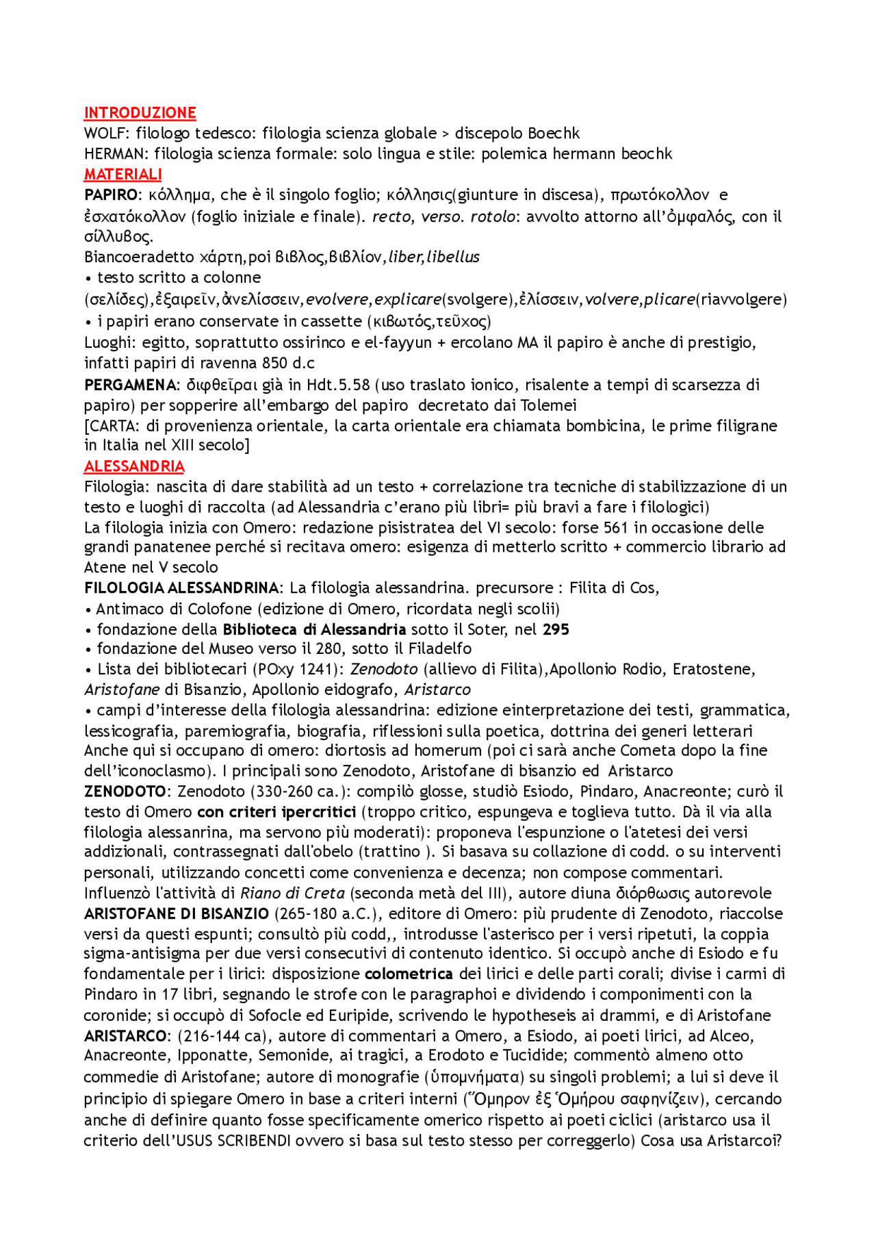 Filologia Classica Appunti Docsity