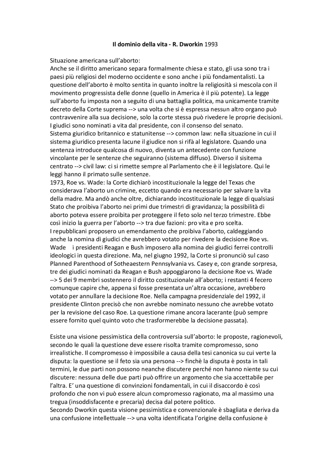 Il Dominio Della Vita Dworkin Docsity