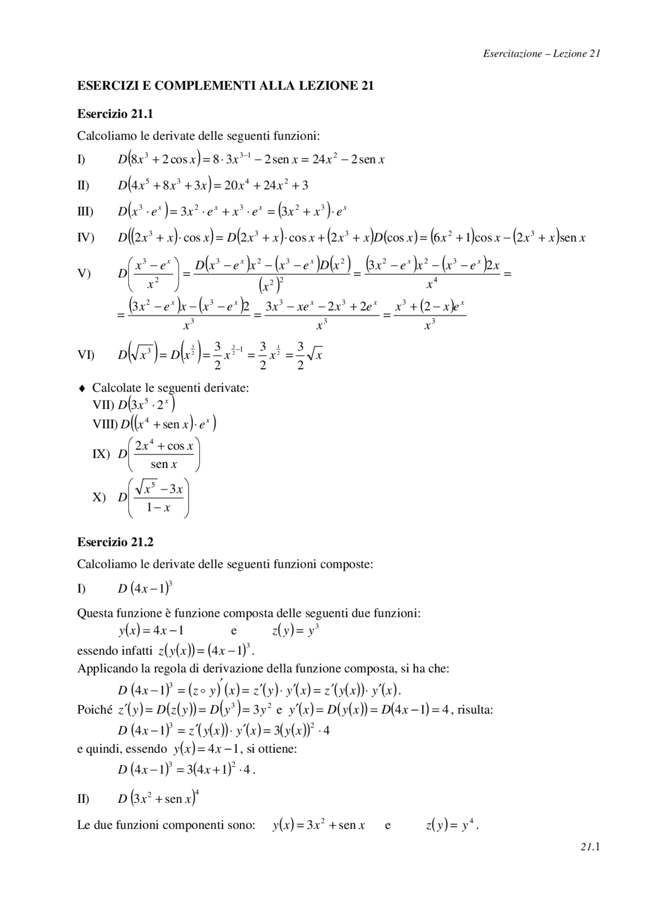 Esercizi Derivate Analisi 1 Docsity