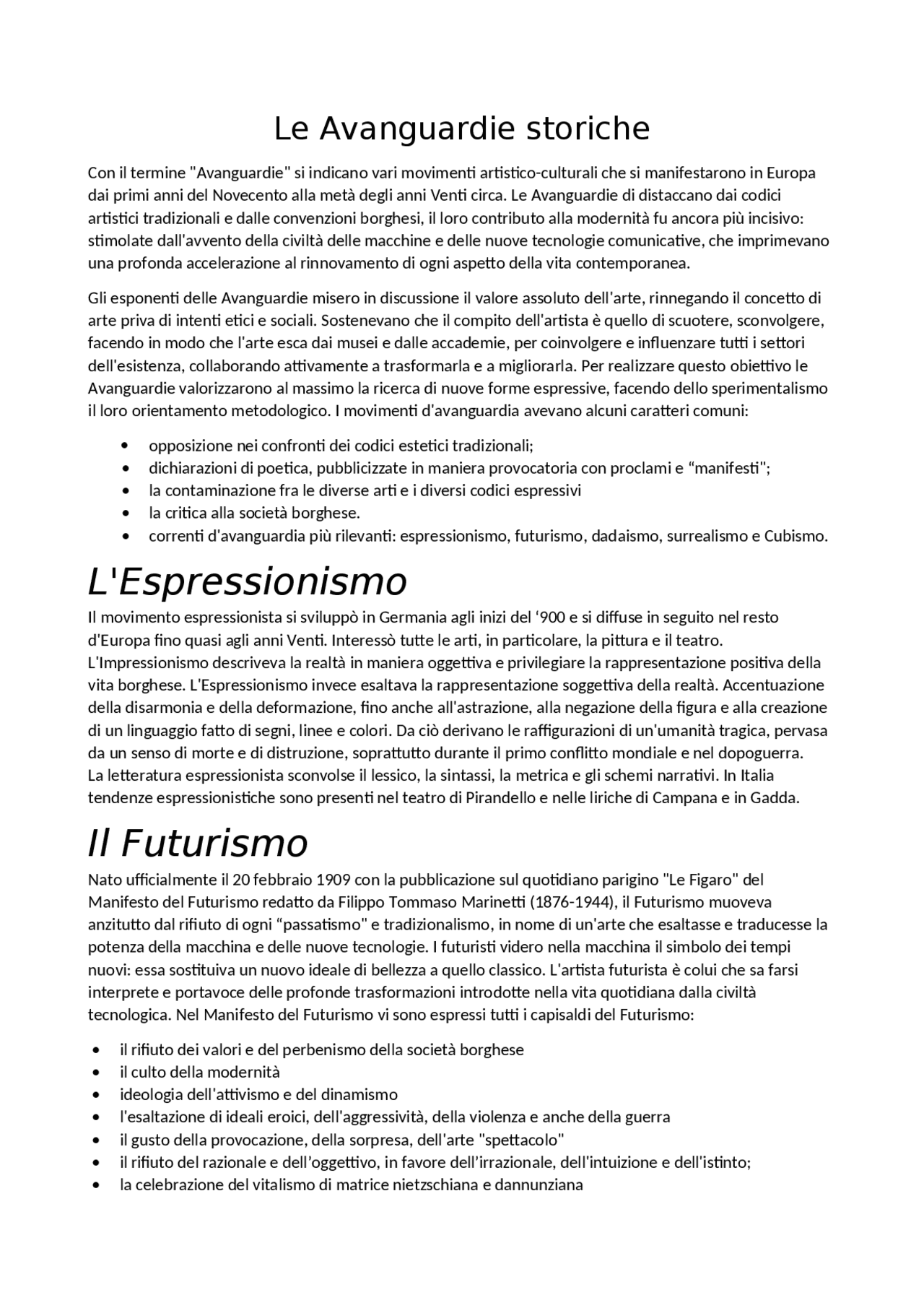 Le Avanguardie Storiche Docsity