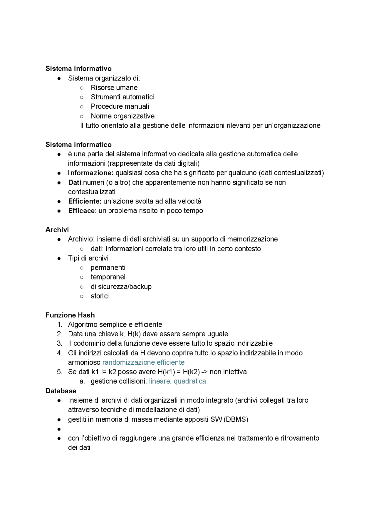 Appunti Ripasso Informatica Docsity