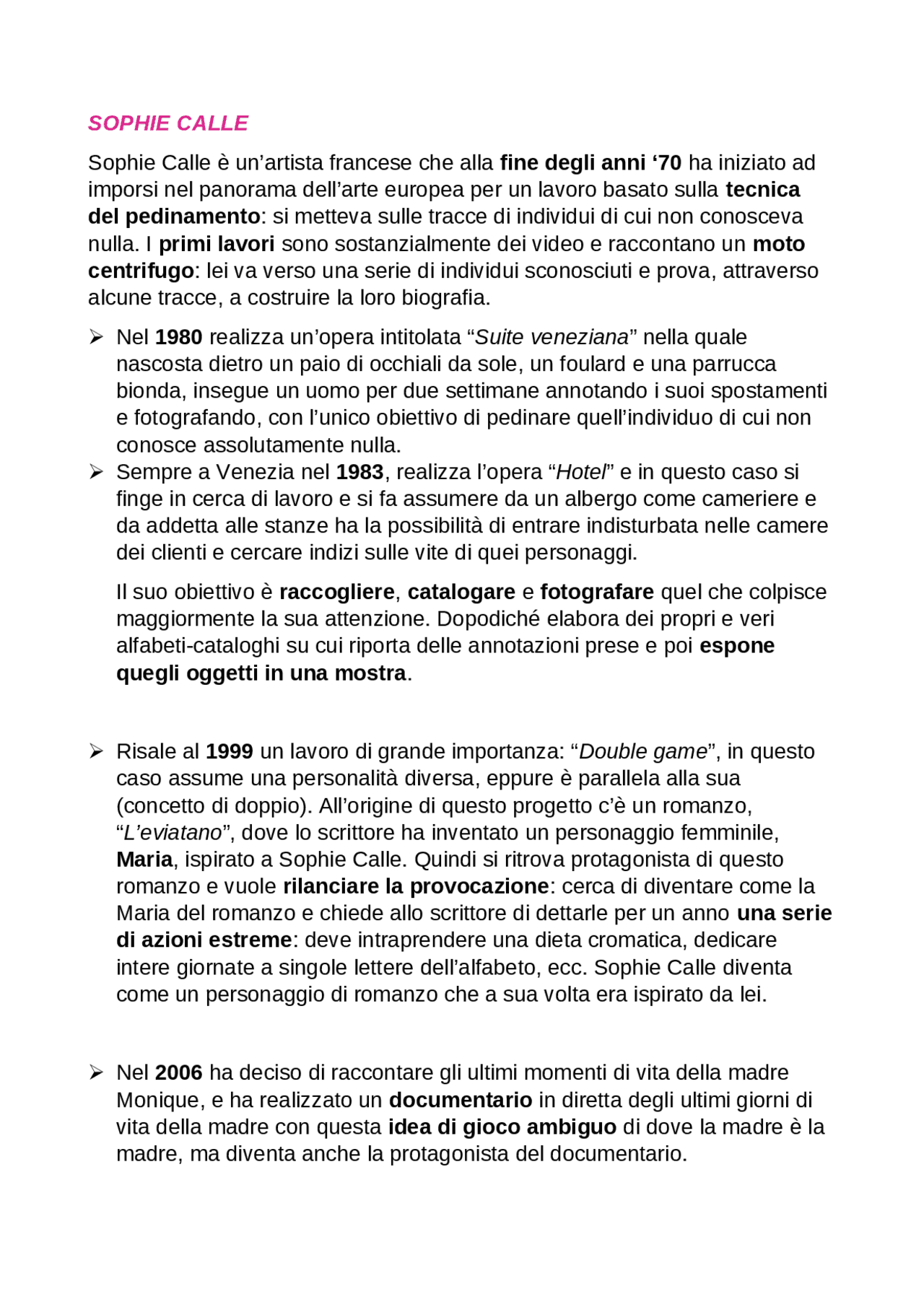 Sophie Calle Lopera Interminabile V Trione Docsity