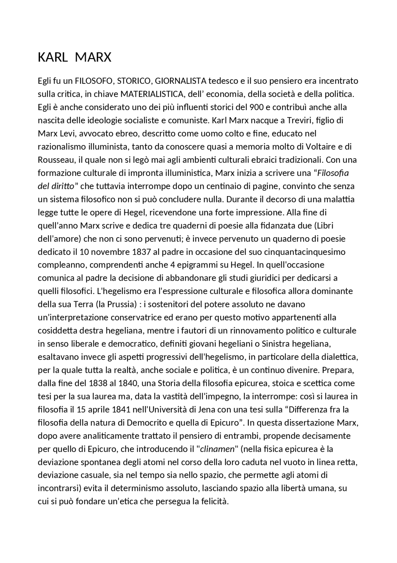 Laurea Di Karl Marx Docsity