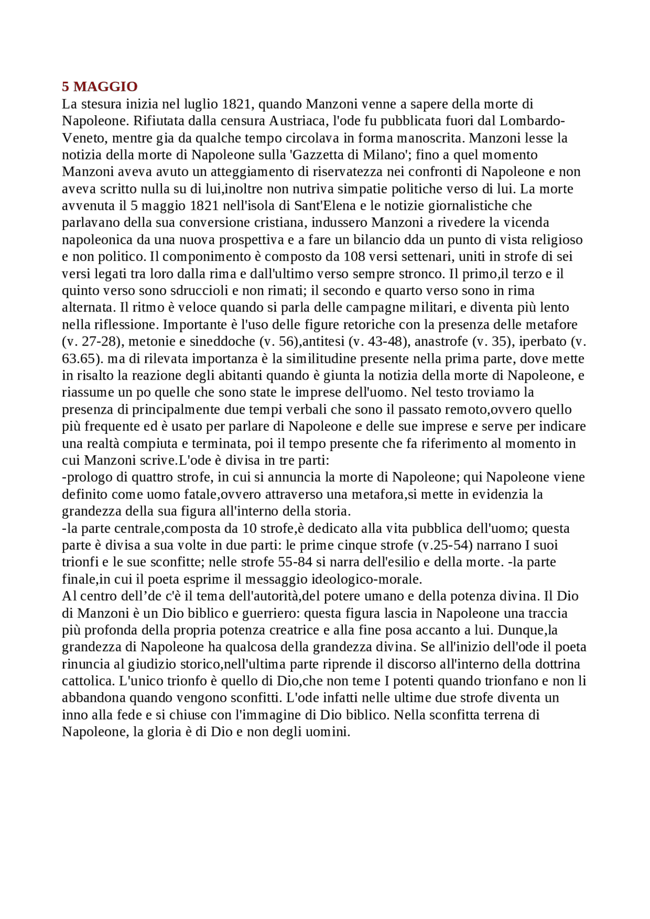 Analisi del “5 Maggio” di Manzoni | Esercizi di Italiano | Docsity