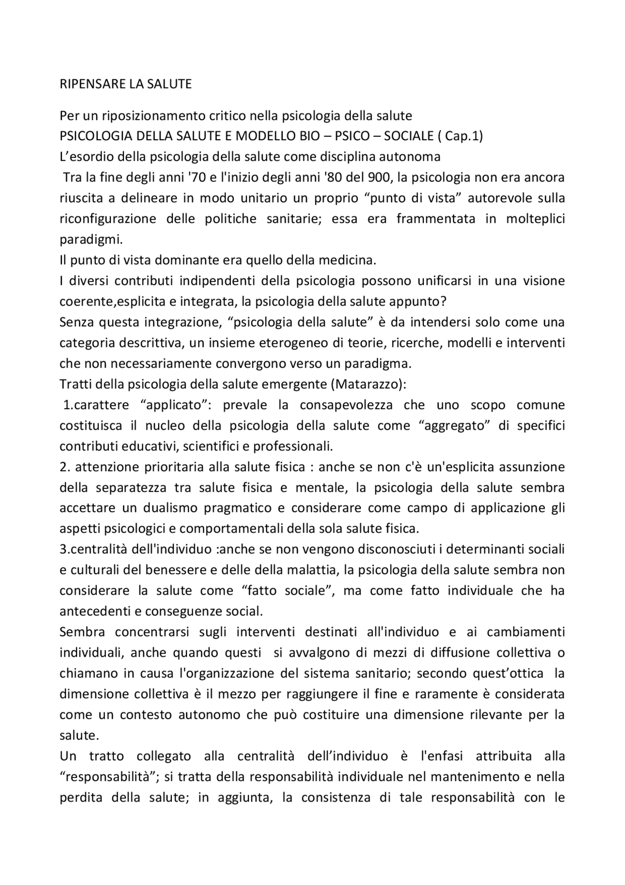 Riassunto Libro Ripensare La Salute Pbraibanti Docsity