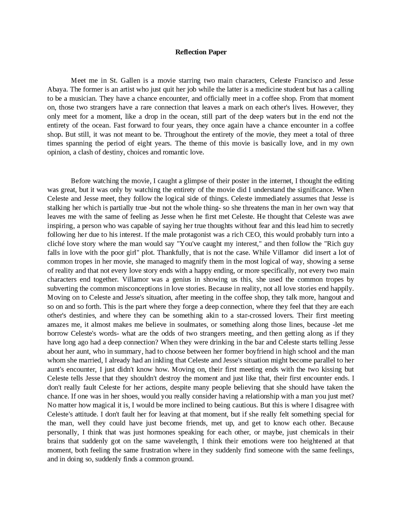 Reflection Paper - Meet me at St. Gallen | Essays (high school) English | Docsity