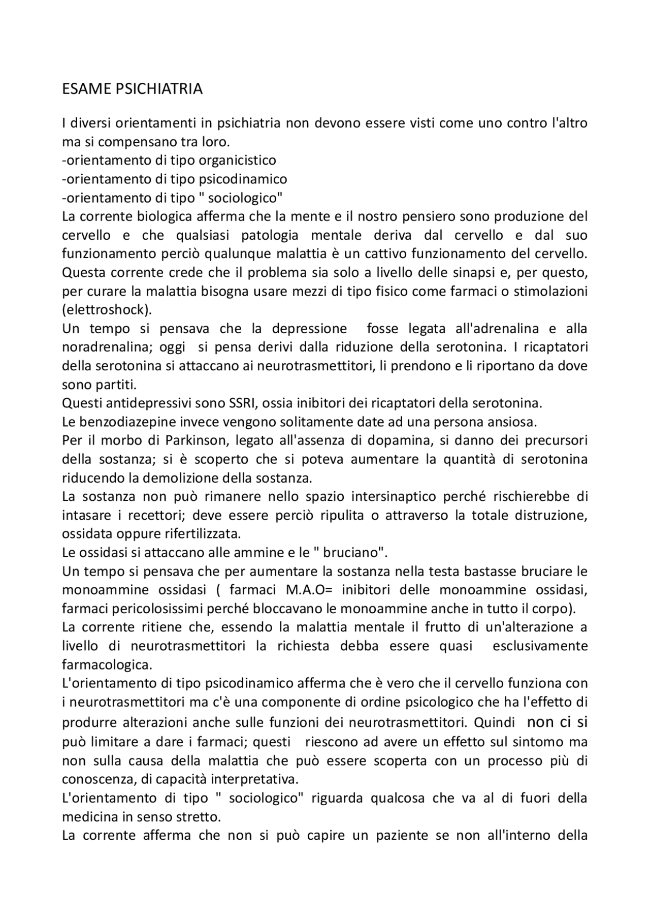 Appunti Dettagliati Esame Psichiatria Docsity