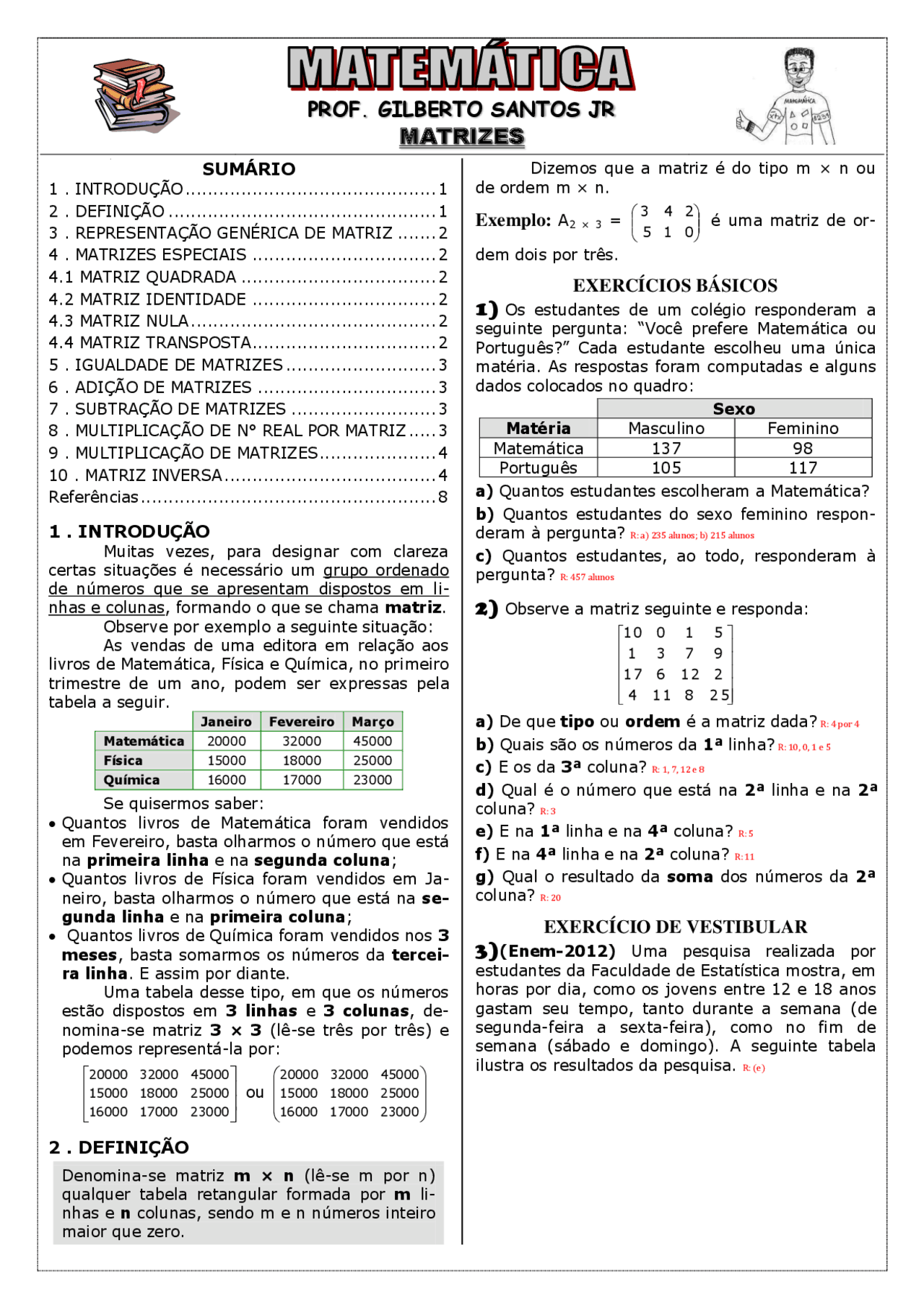 Matrizes Exercícios Exercícios Matemática Docsity