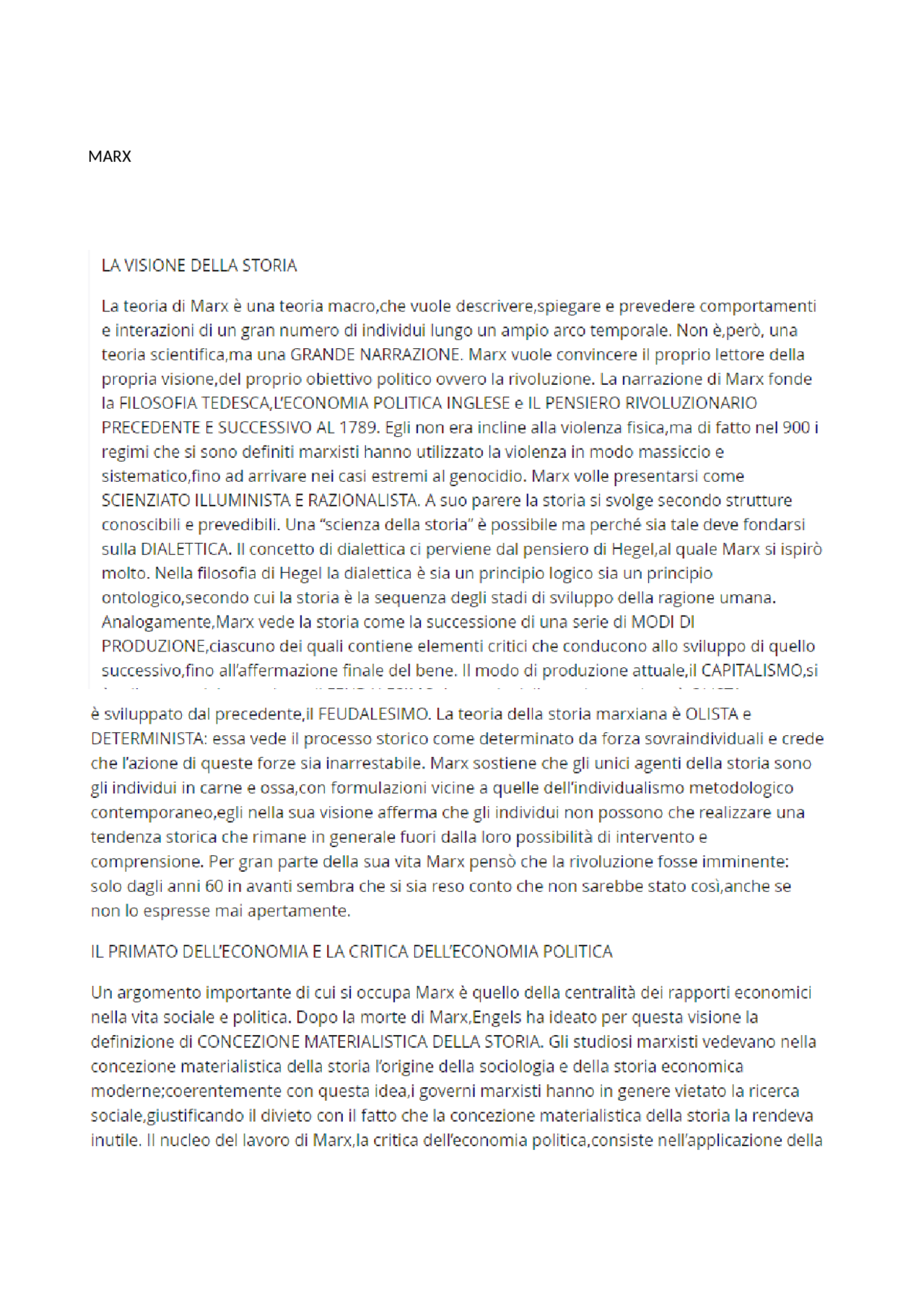 Riassunto Appunti Filosofia Marx Docsity