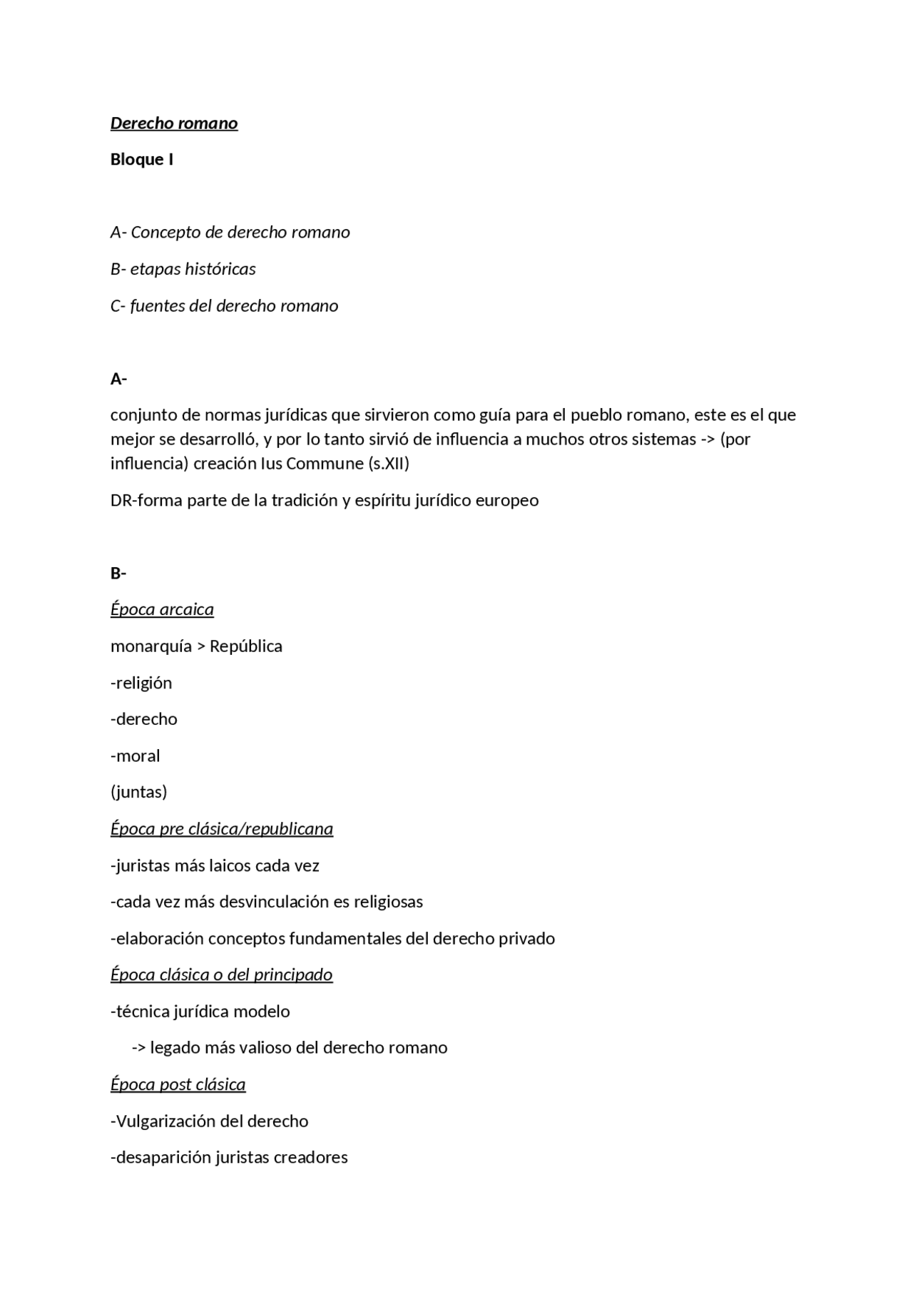Ub Clase Bloque I De Derecho Romano Docsity