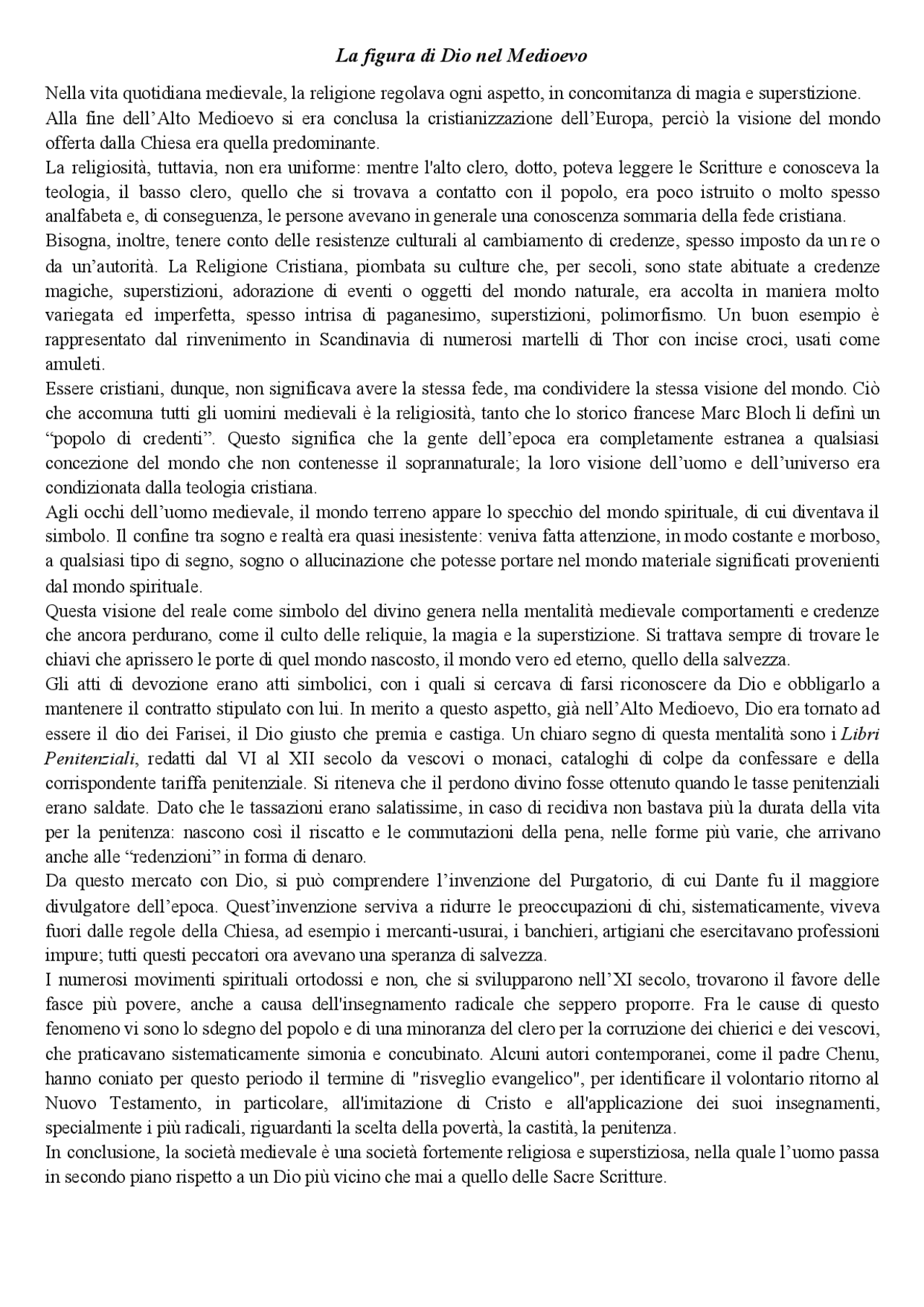 La figura di Dio nel Medioevo - Docsity
