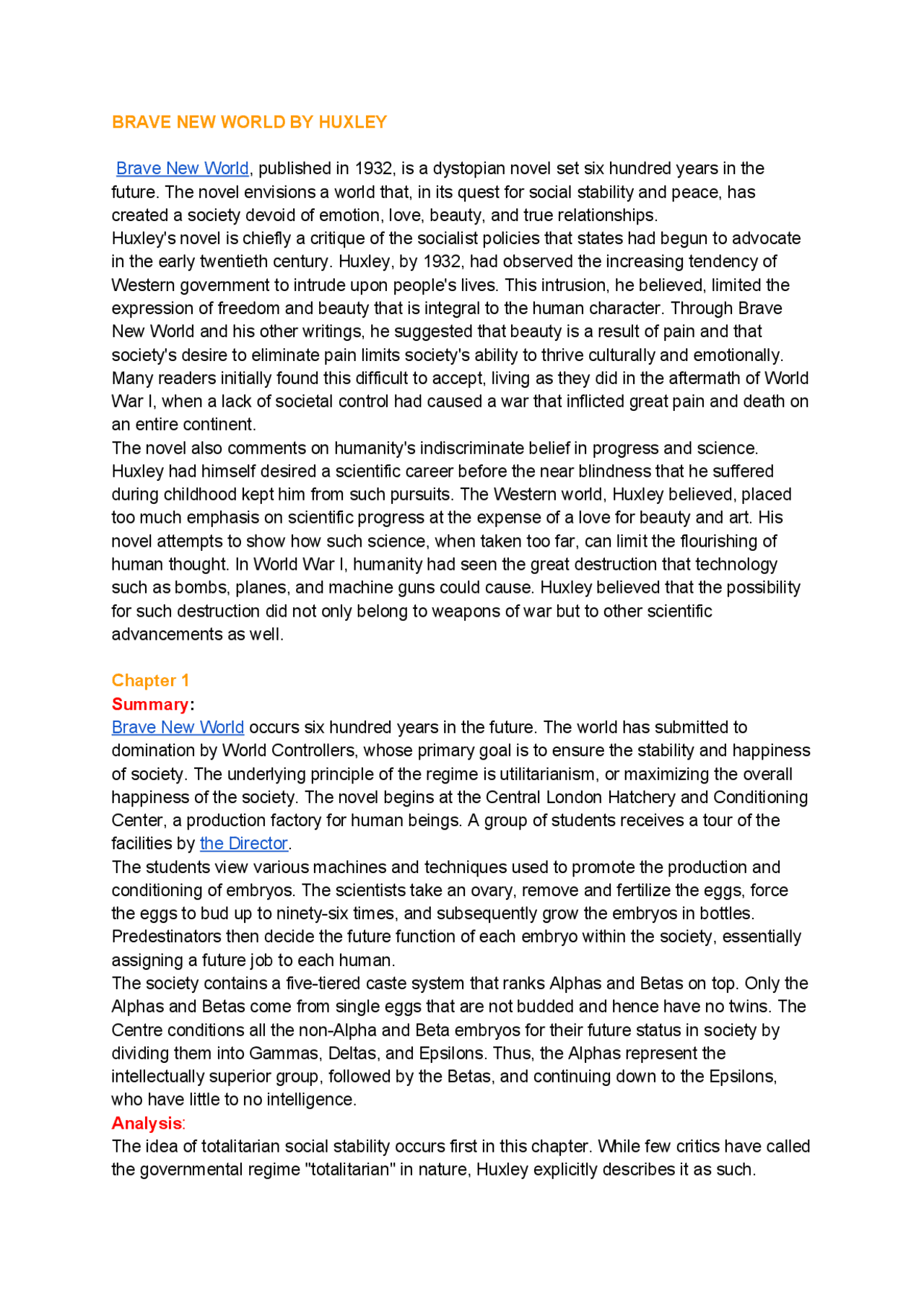 Appunti Brave New World Inglese Docsity
