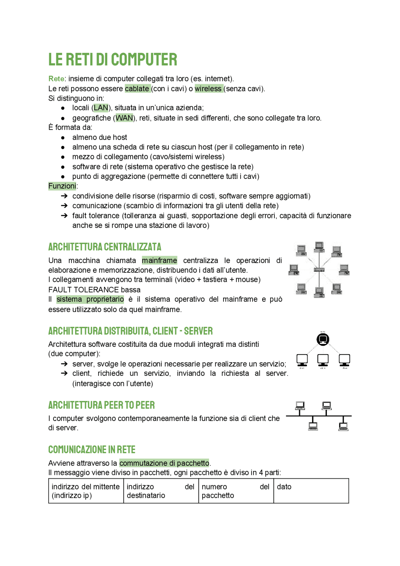 Le reti di computer: definizioni caratteristiche e tipologie - Docsity