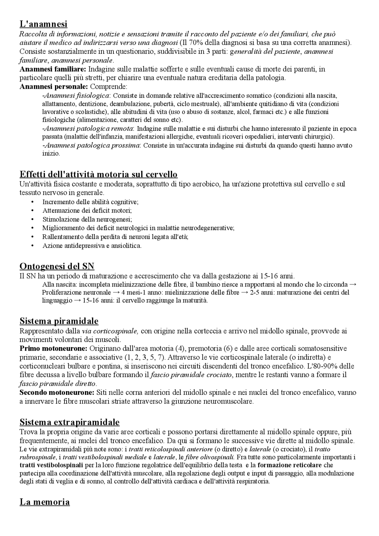 Neurologia Per Scienze Motorie Sintesi Del Corso Di Neuroscienze