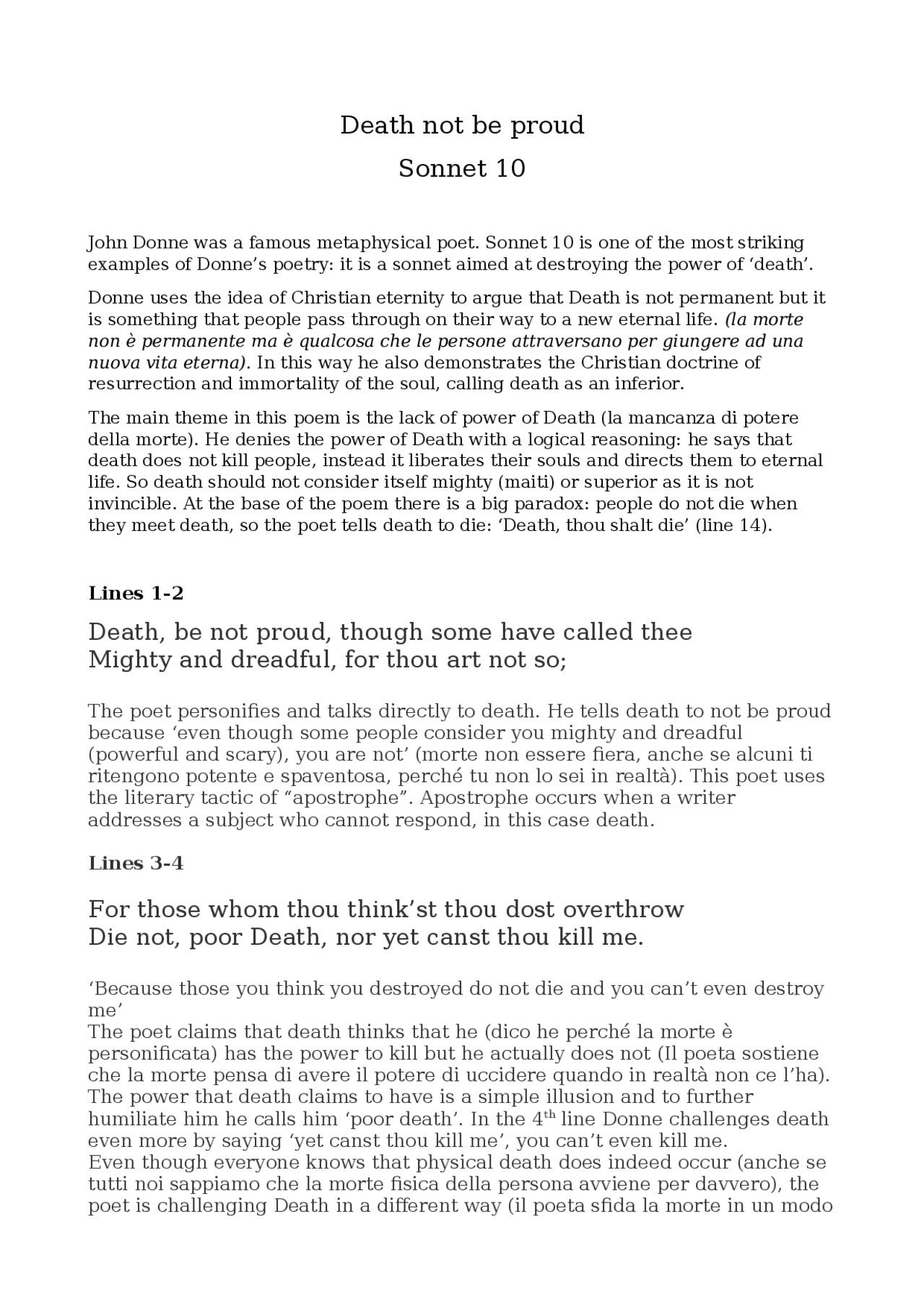 Death not be proud analysis - Docsity