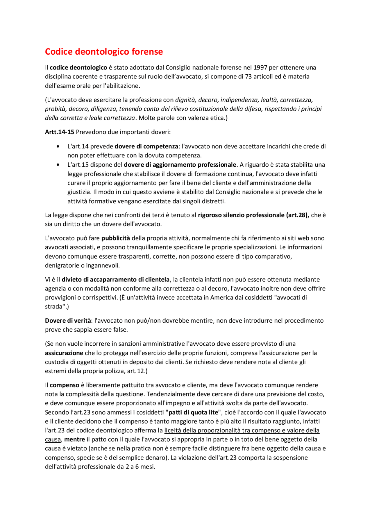 Appunti Sul Codice Deontologico Forense Docsity
