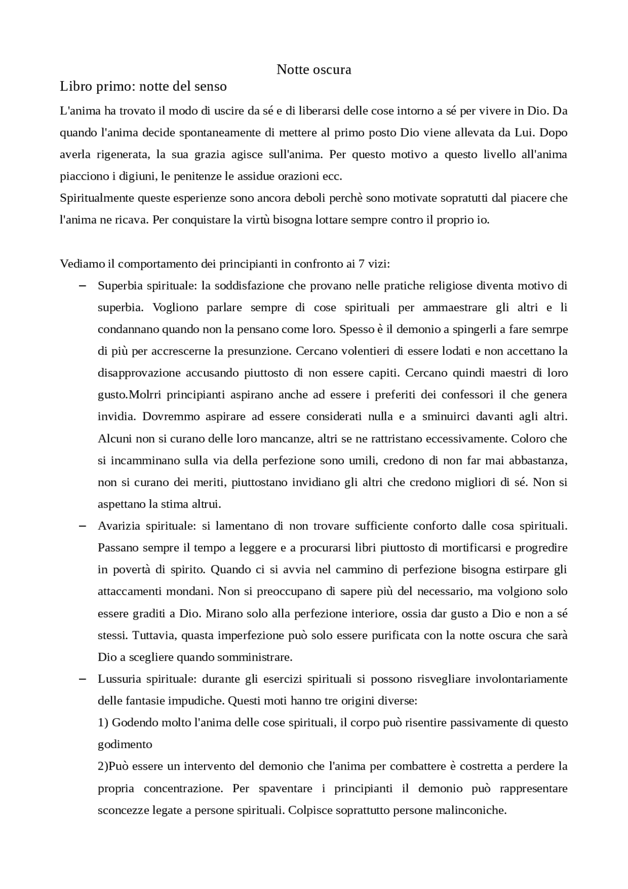 Sintesi Notte Oscura Docsity