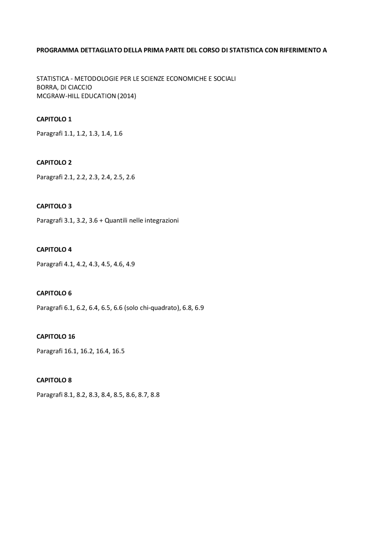 Programma del corso di Statistica della Naddeo | Formulari di Statistica - Docsity