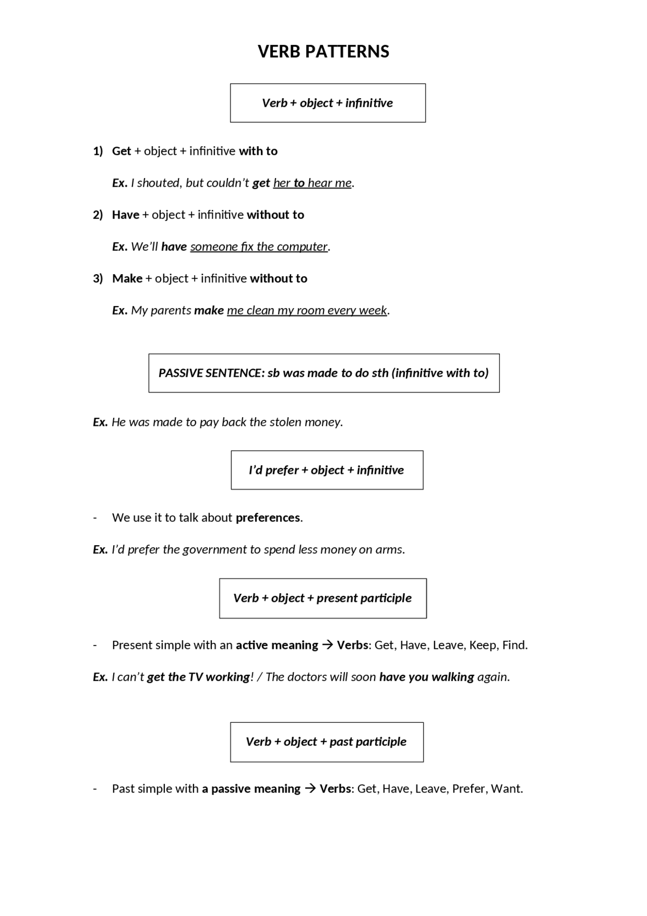 Verb patterns Unit 8 - Docsity