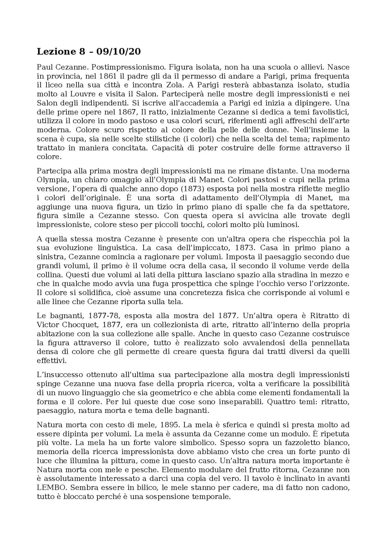 Storia dell'Arte Contemporanea - Lezione 8 - Docsity