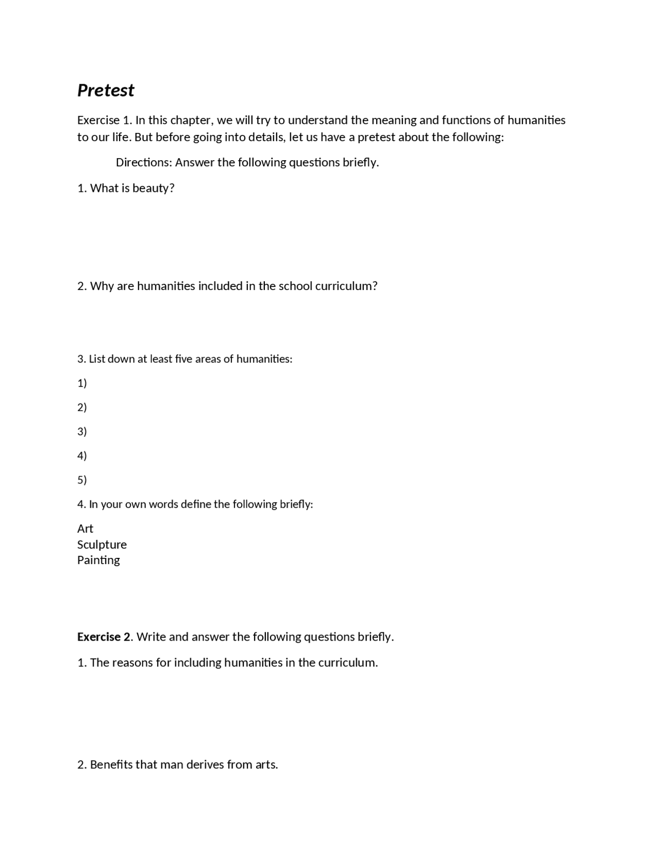 Arts Appreciation Test Exercises Performing Arts Docsity