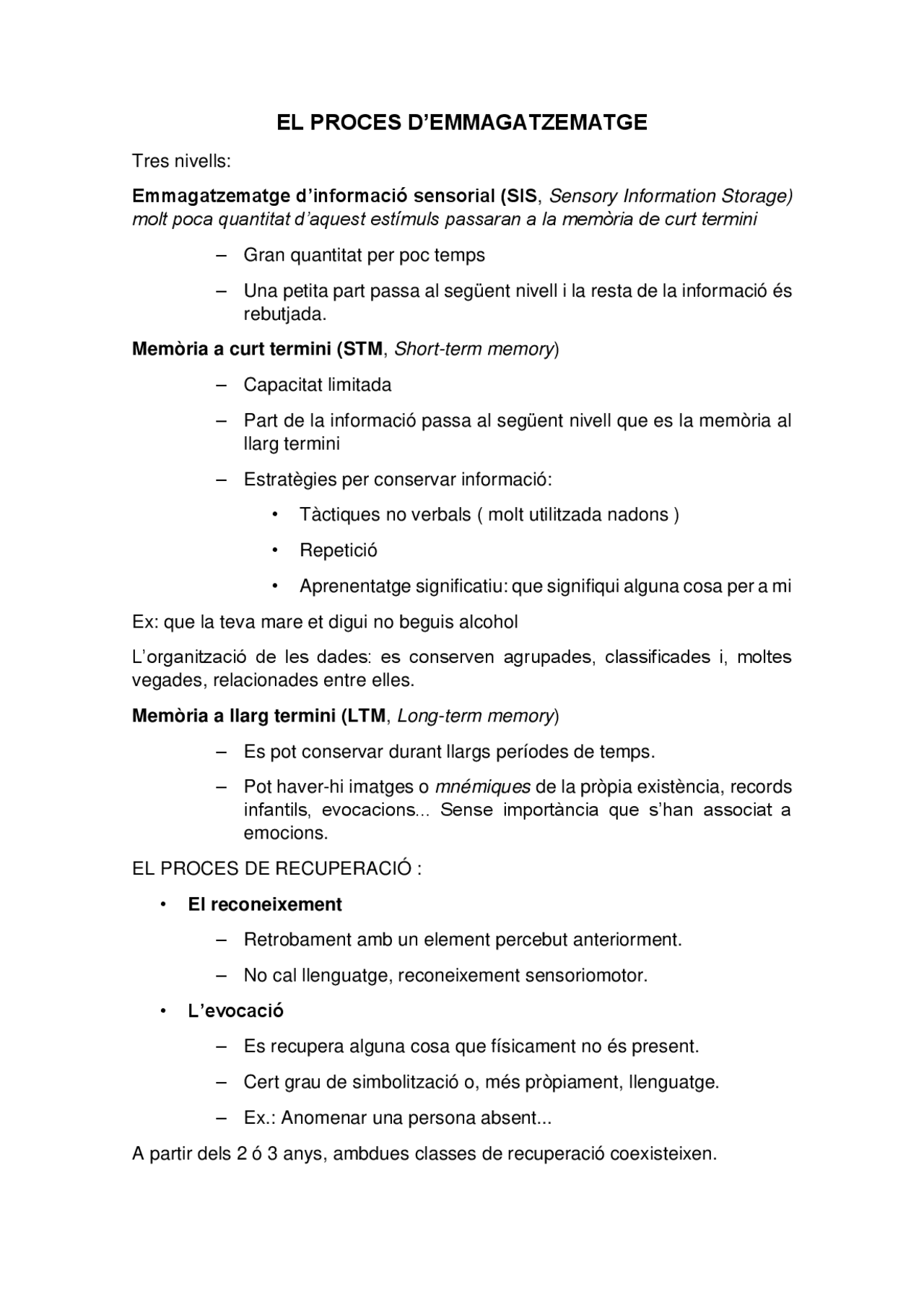 Desenvolupament Cognitiu Docsity