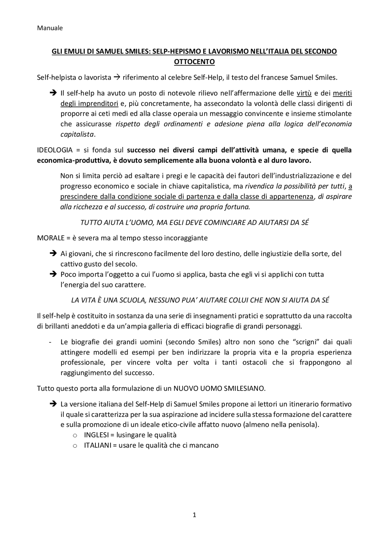 GLI EMULI DI SAMUEL SMILES: SELP-HEPISMO E LAVORISMO NELL’ITALIA DEL ...
