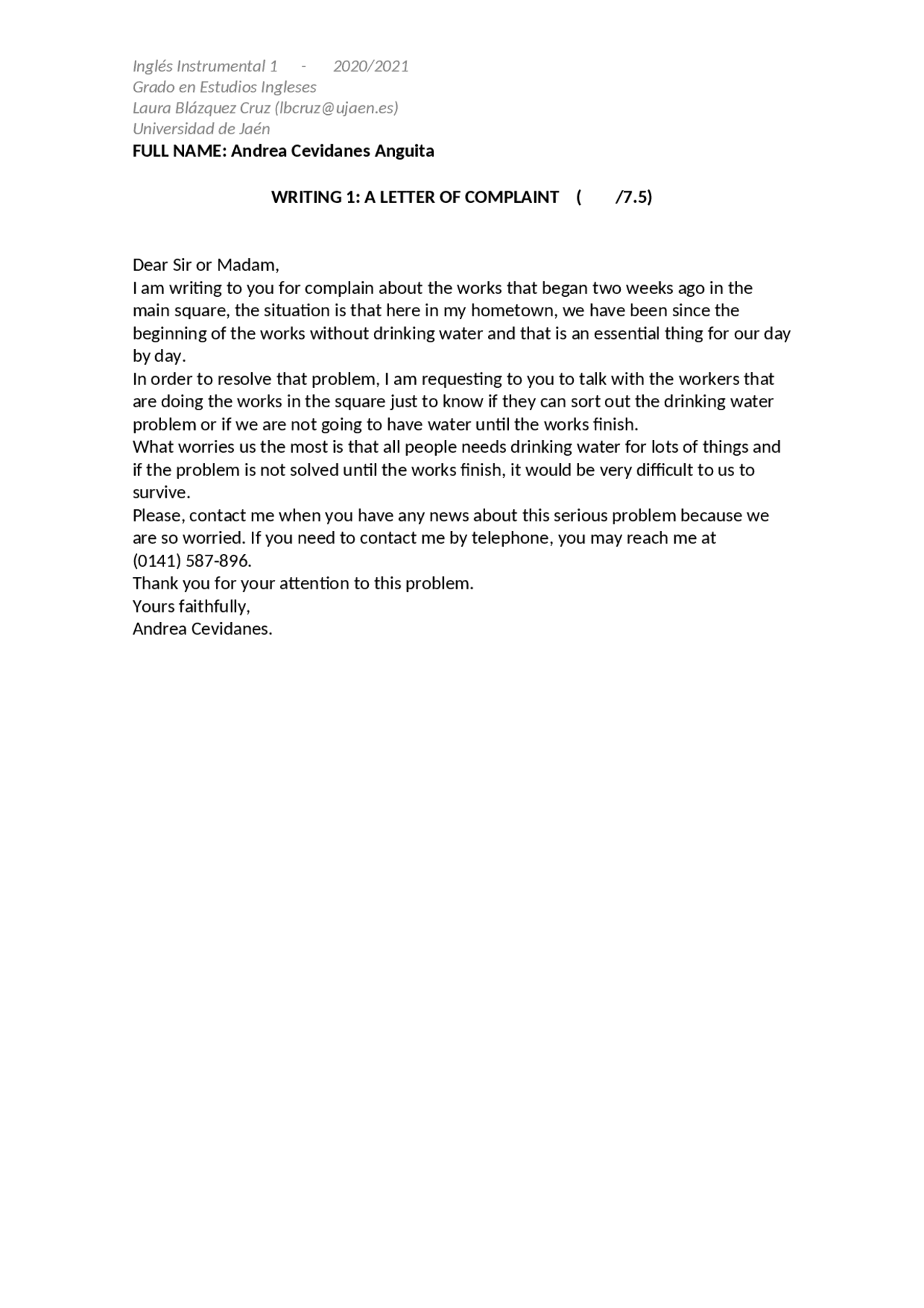 Writing de ingles para b1 | Ejercicios de Inglés | Docsity