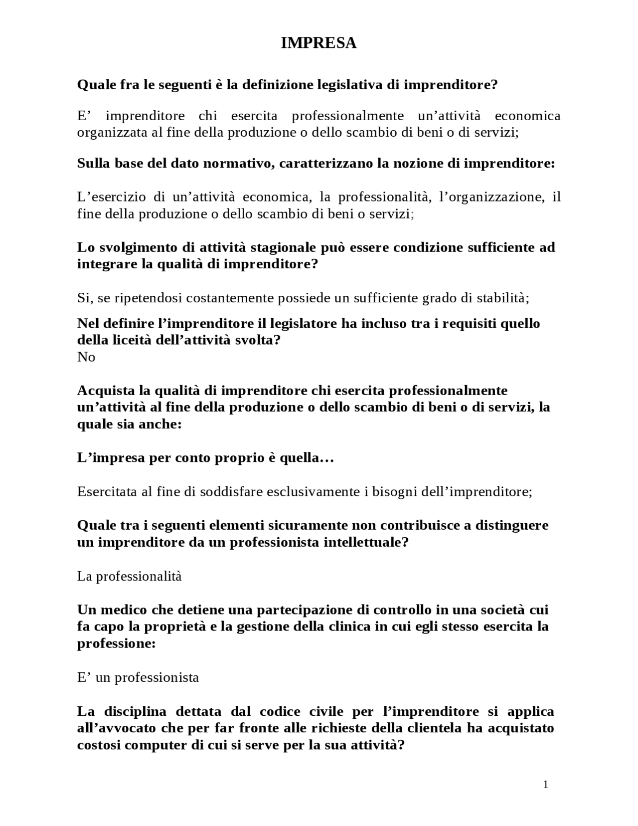 Domande Diritto Commerciale Docsity