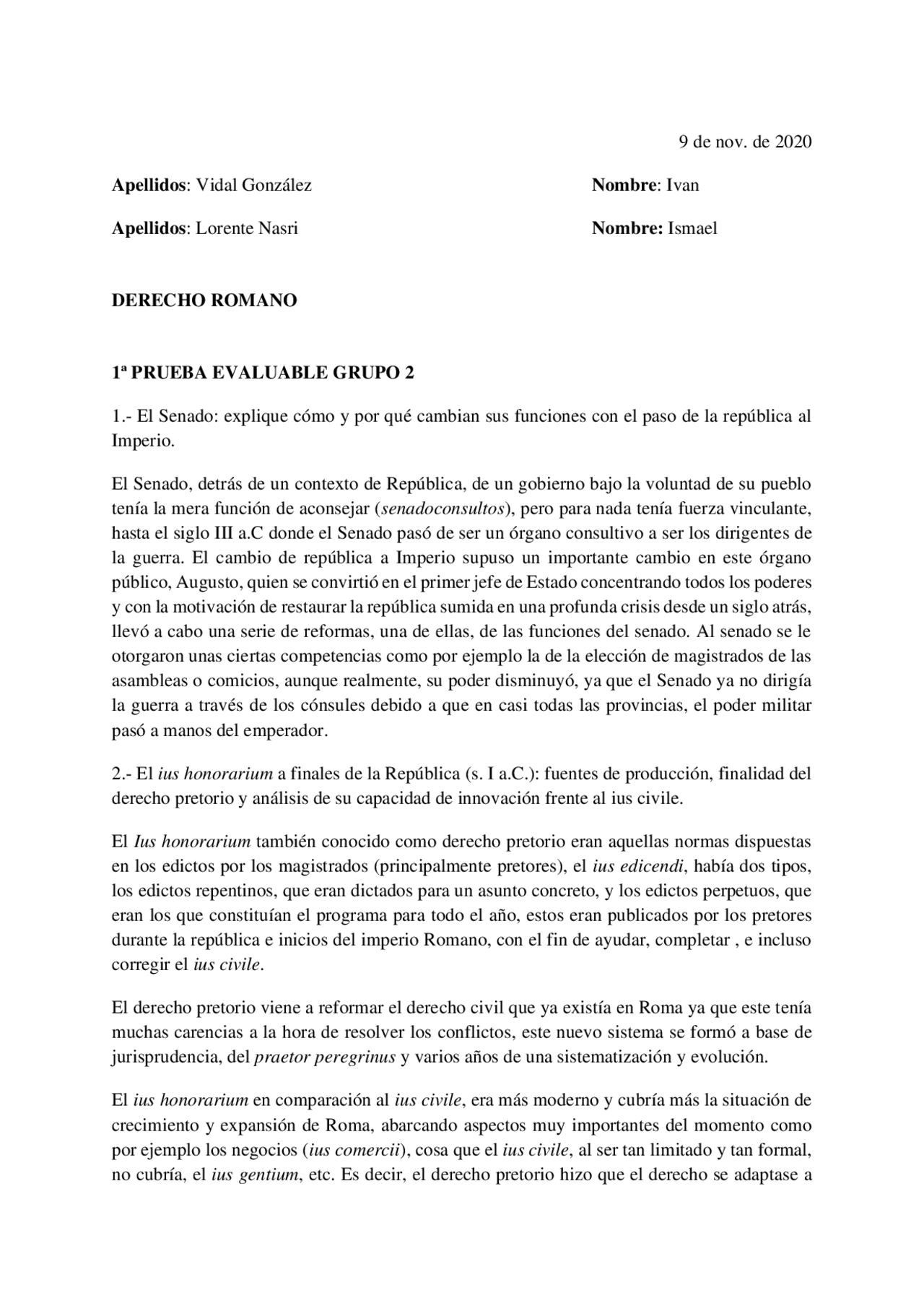 Practica Evaluable Derecho Romano Ejercicios De Derecho Romano Docsity