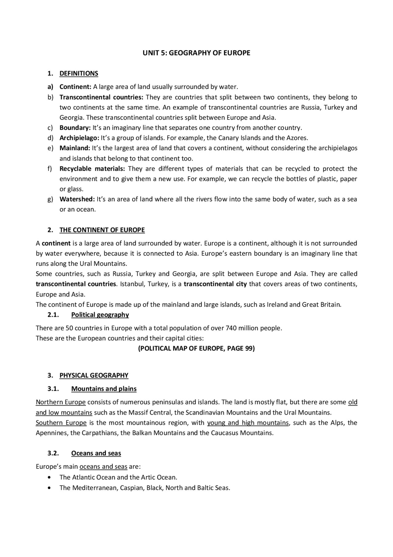 UNIT 6.GEOGRAPHY OD EUROPE - Docsity