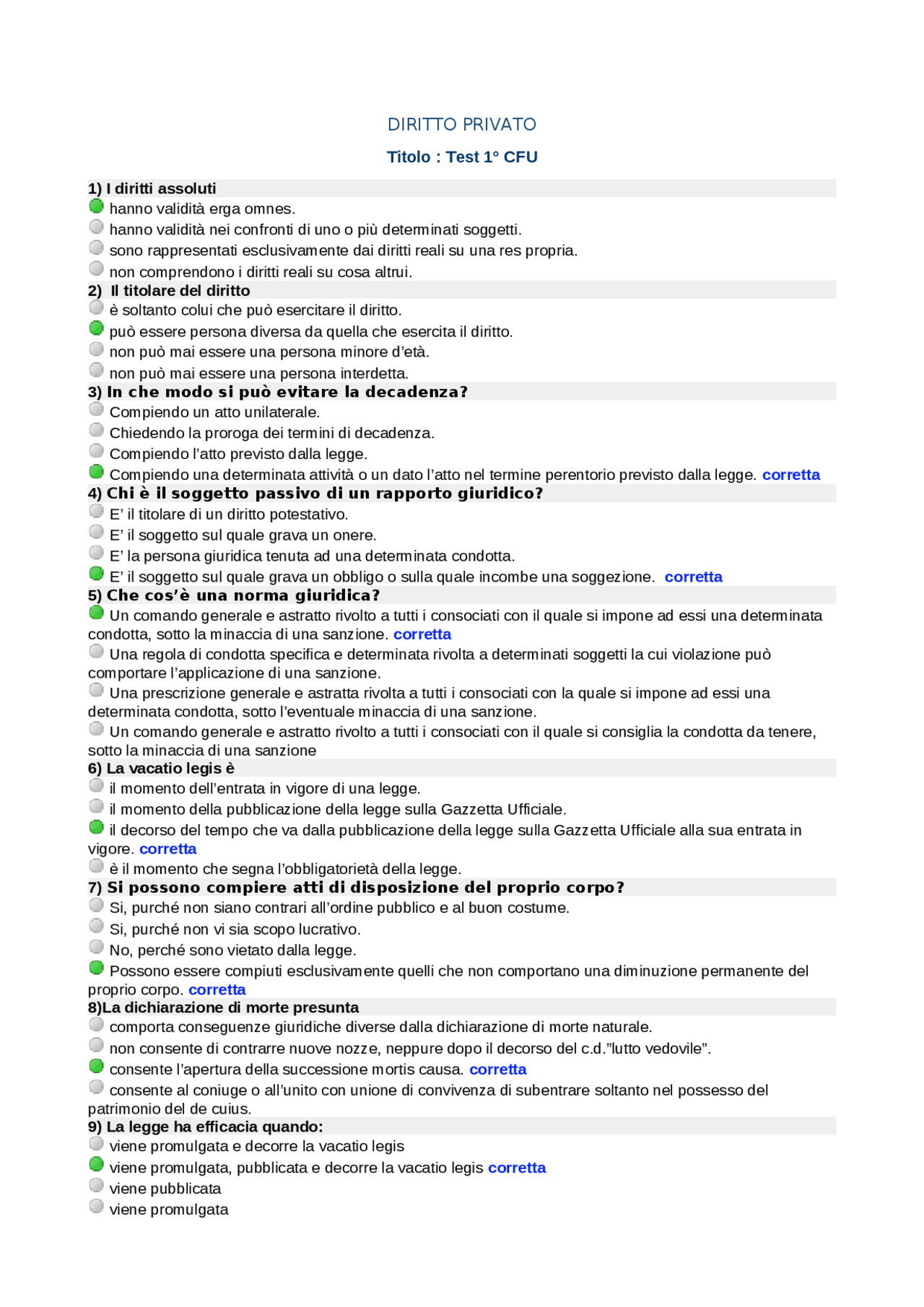 Test Di Diritto Privato Docsity
