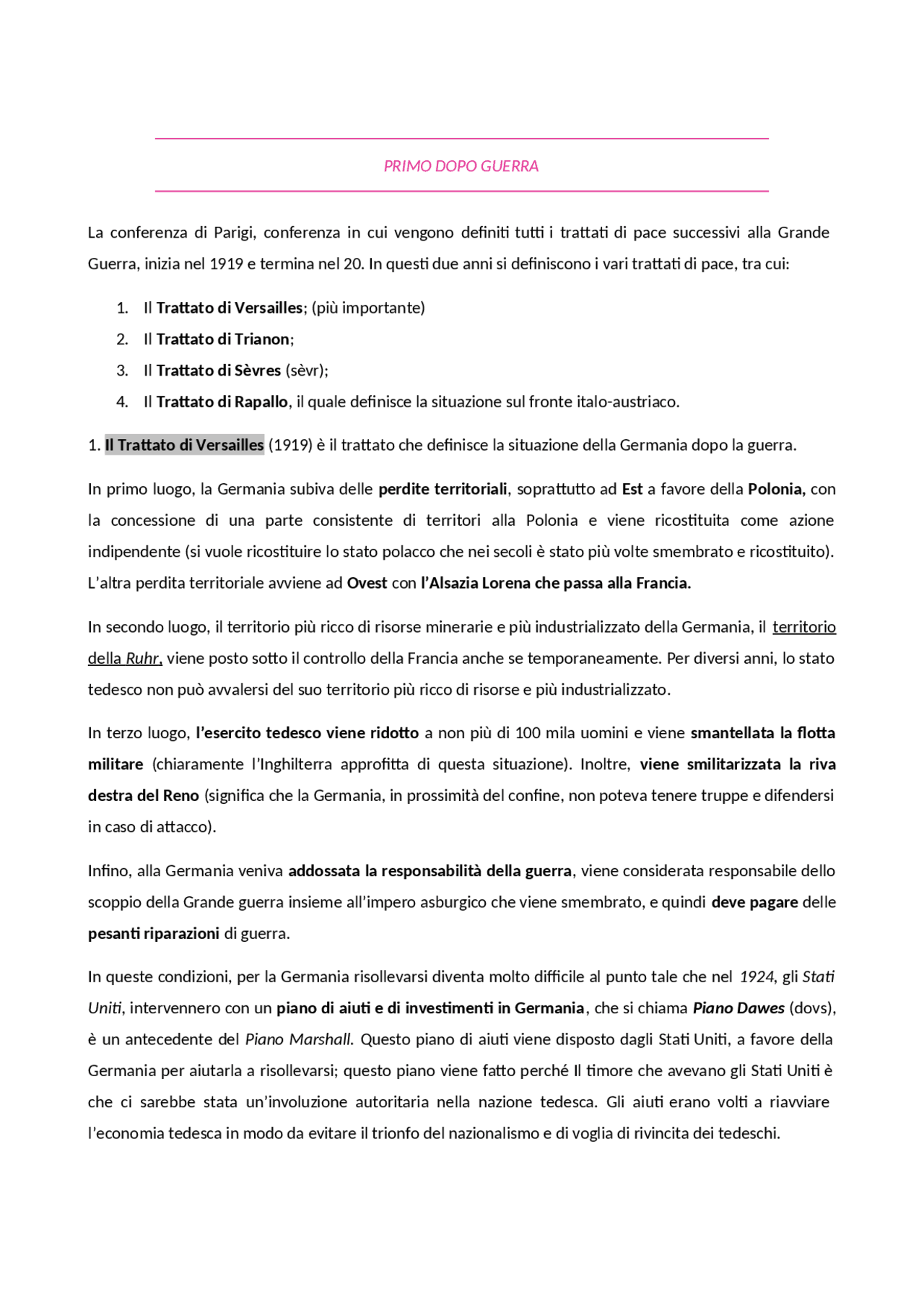 Il Primo Dopo Guerra Docsity