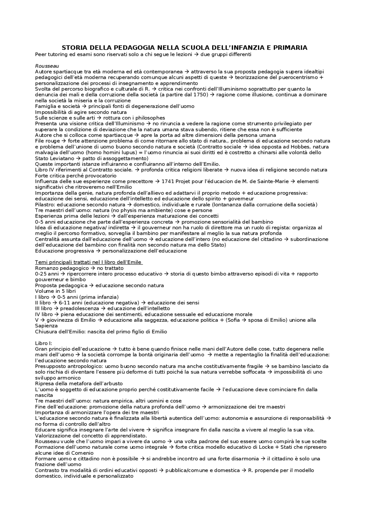 Rousseau Appunti Su Vita E Opere Emilio Docsity